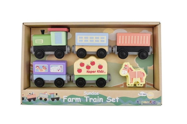 Wooden Farm Train Set | Curious Kids Toy Lab